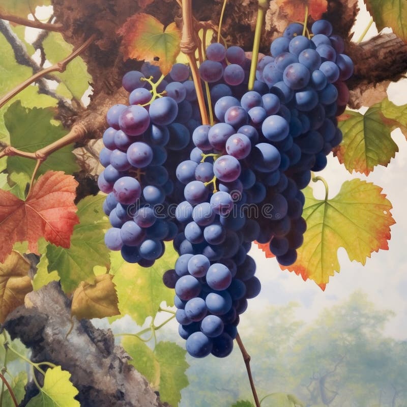 Cluster of Grapes in the Garden. Generative AI Stock Illustration ...