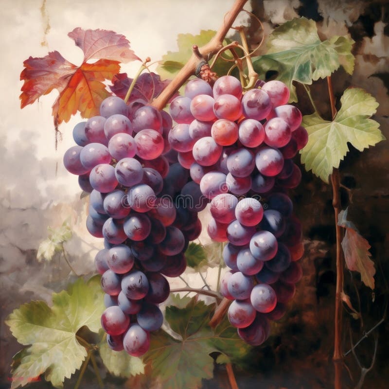 Cluster of Grapes in the Garden. Generative AI Stock Illustration ...