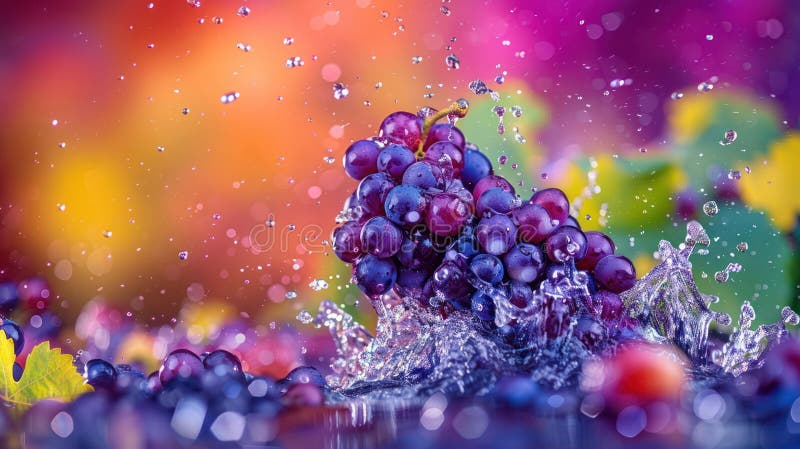 Fresh Red Grapes Splashing in Water, Vibrant Colors Stock Illustration ...
