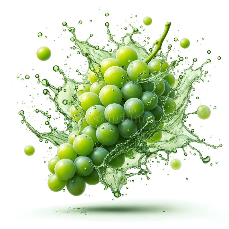 A Cluster of Green Grapes is Being Splashed with Green Liquid, Creating ...