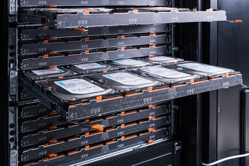 Cluster of Hard Drives Inside Open Tray Stock Photo - Image of hosting ...