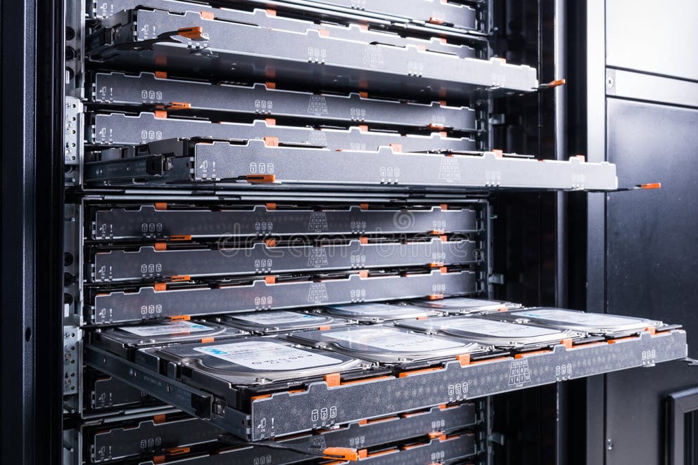 Cluster of Hard Drives Inside Open Tray Stock Image - Image of ...