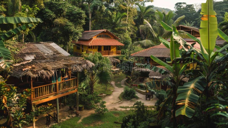 Group of Houses Amidst Jungle Stock Image - Image of blend, nature ...