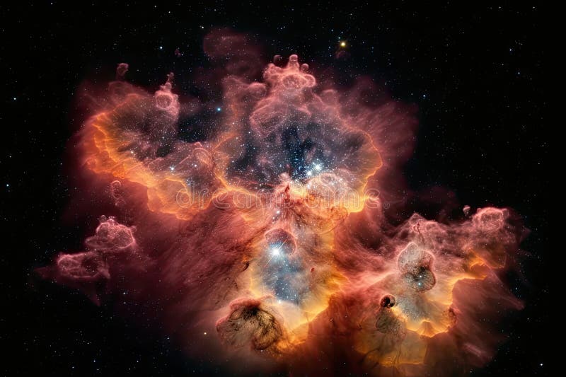 Cluster of Hot, Young Stars in Nebula, with Dust and Gas Clouds Visible ...