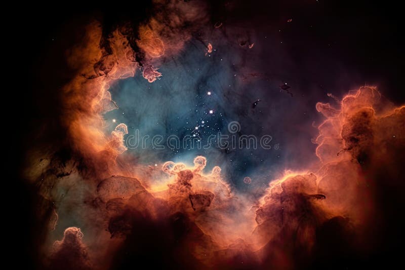 Cluster of Hot, Young Stars in Nebula, with Dust and Gas Clouds Visible ...