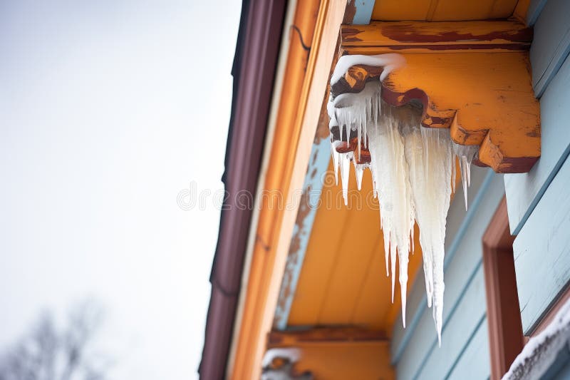 Cluster of Icicles Overhanging a Snowy Ledge Stock Photo - Image of ...