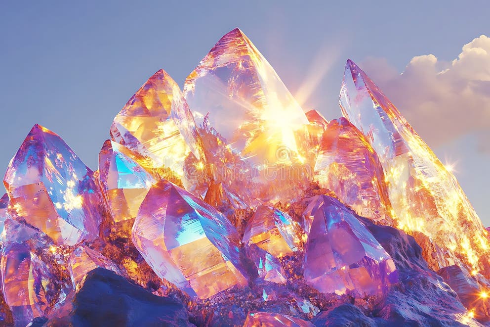 A Cluster of Iridescent Crystals Sparkle Under the Sun Stock ...