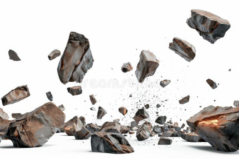 A Cluster of Jagged Dark Rocks Explode Outward Against a Stark White ...