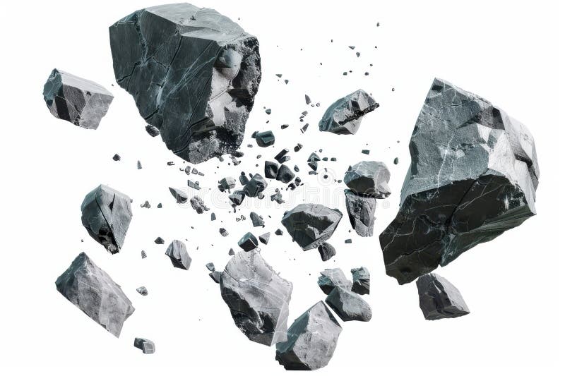 A Cluster of Jagged Grey Rocks Floats Against a White Backdrop Stock ...