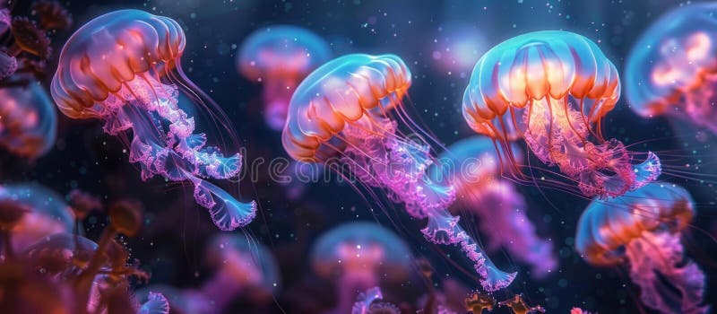 Cluster of Jellyfish Drifting in Ocean Stock Photo - Image of ...