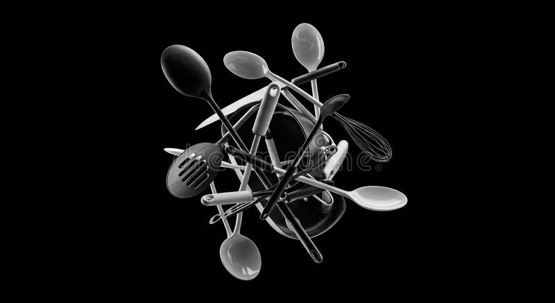 A Cluster of Kitchen Utensils, Including Ladles, Spatulas, Spoons, and ...