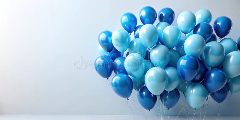 A Cluster of Light and Dark Blue Balloons Against a Pale Background ...