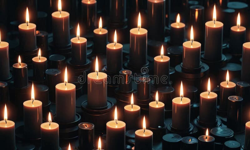 Cluster Lit Candles in Various Shades Brown and Orange, Arranged in ...