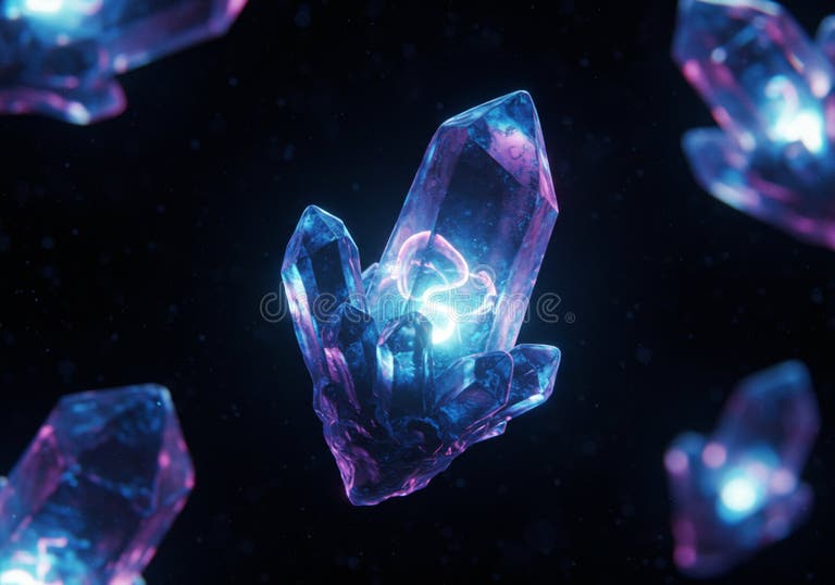 A Cluster of Luminescent, Violet-blue Crystals Floats in a Dark Space ...