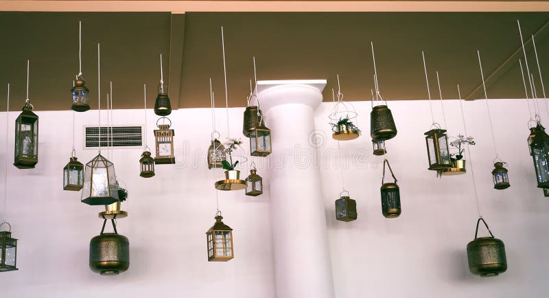 Cluster of Metal Lanterns Suspended from the Ceiling Stock Image ...
