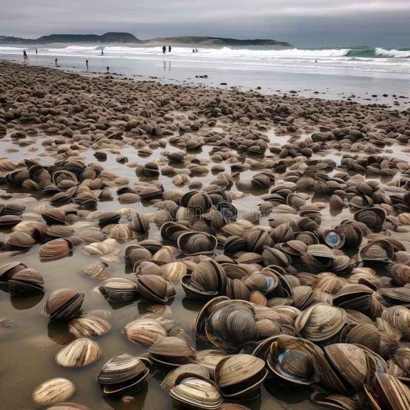 Cluster of Molluscs Shells Washed Up on Sandy Beach by the Ocean Stock ...