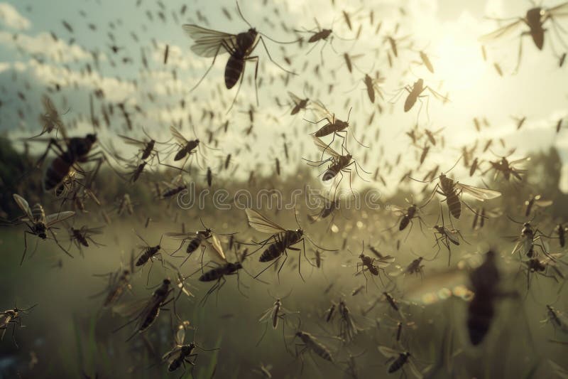 A Cluster of Mosquitoes Flying Together in Mid-air Stock Illustration ...