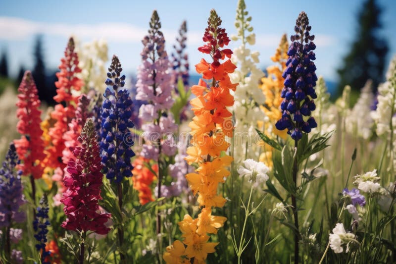 A Cluster of Multi-colored Flowers in a Field Stock Image - Image of ...