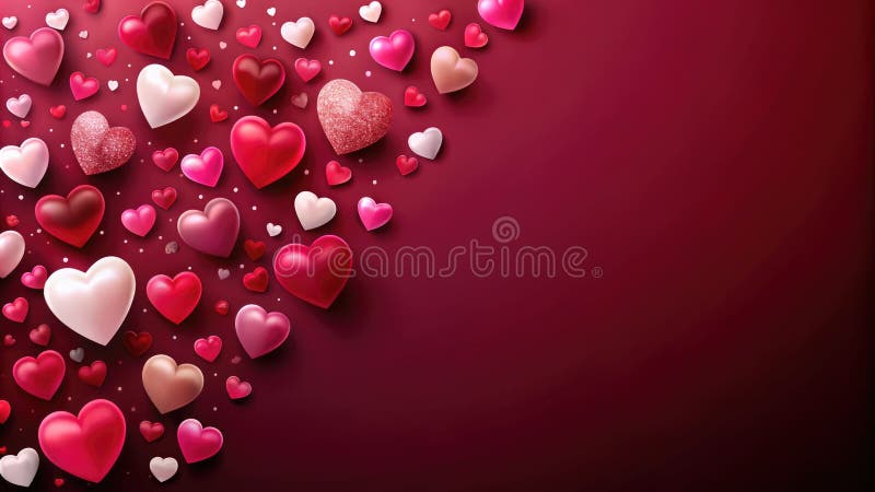 Cluster of Multi-colored Hearts Deep Red Background.Dark Burgundy ...