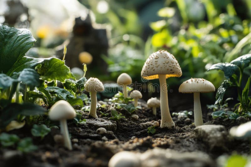 A Cluster of Mushrooms Growing on a Vibrant Green Grassy Area Stock ...