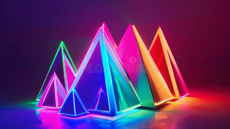 A Cluster of Neon Pyramids in Vibrant Colors Symbolizing Creativity ...