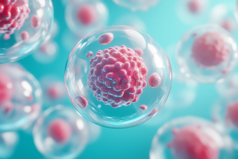 A Cluster of Pink Cells Enclosed in Transparent Bubbles. Stock ...