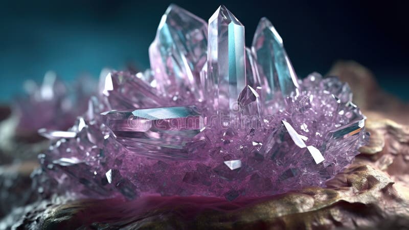 A Cluster of Pink Crystals Sitting on Top of a Rock Stock Illustration ...