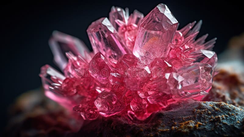 A Cluster of Pink Crystals Sitting on Top of a Rock Stock Illustration ...