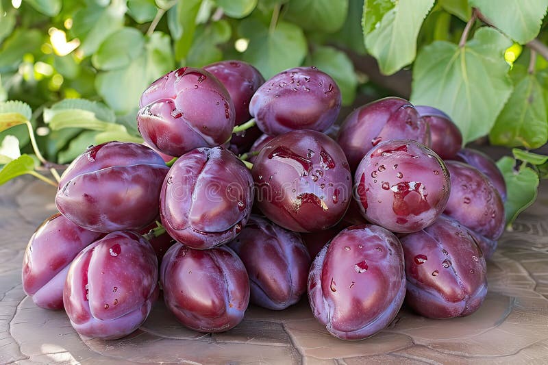 A Cluster of Plums, a Fruit and Natural Food, Rest on the Table Stock ...