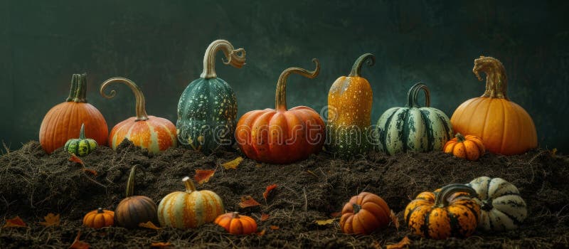 Cluster of Pumpkins on Dirt Mound Stock Image - Image of agriculture ...