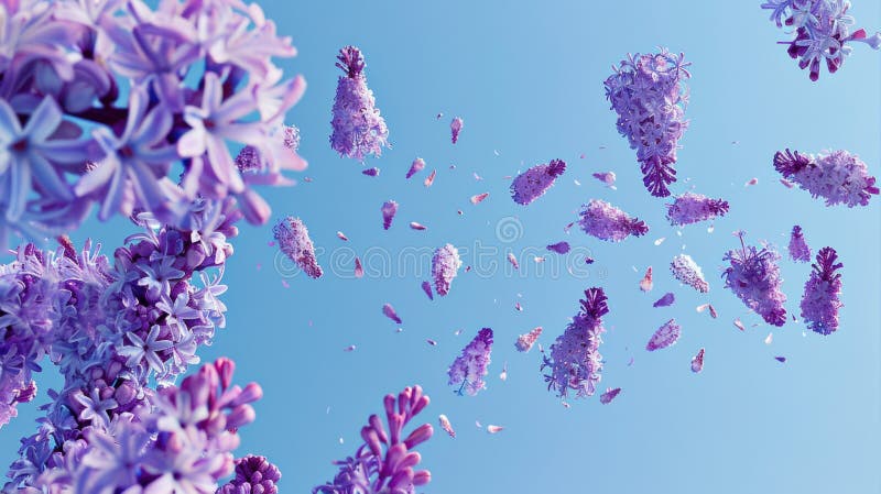 A Cluster of Purple Flowers Suspended in Mid-air Stock Illustration ...