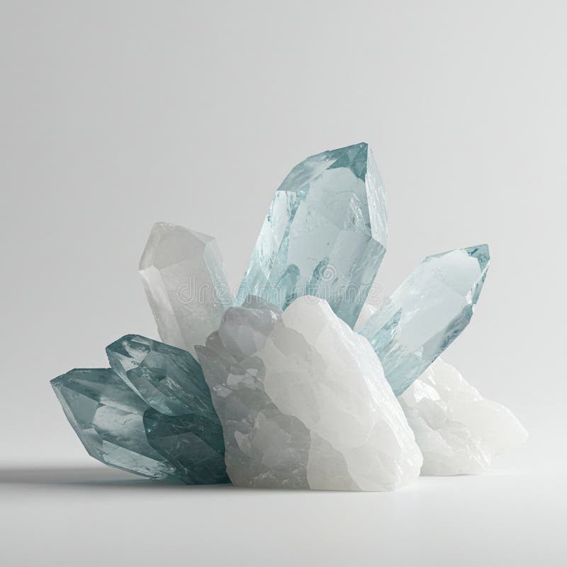 Cluster of Quartz Crystals, Featuring a Mix of Clear and Pale Blue Hues ...