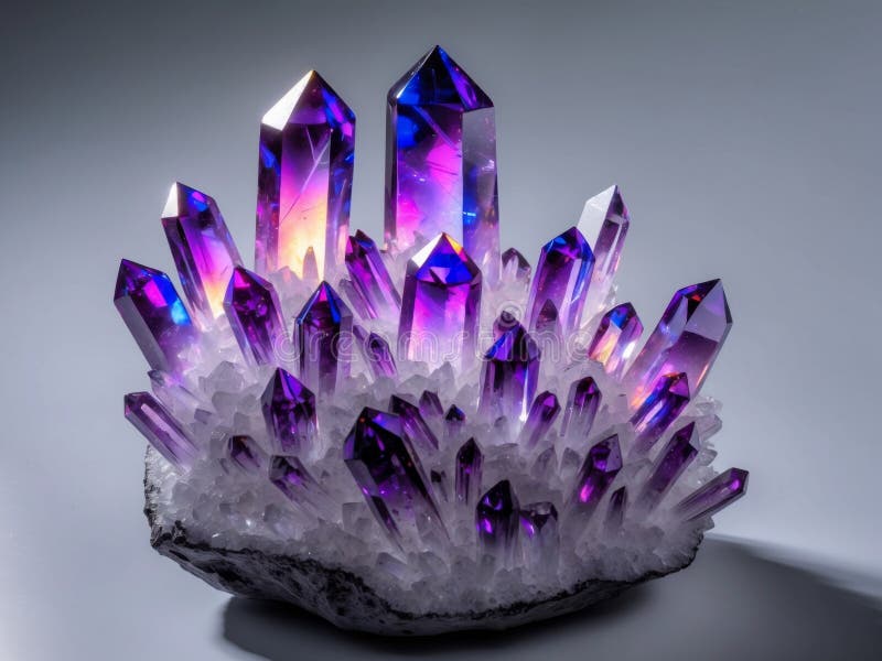 Cluster of Quartz Crystals is Glowing with Vivid Colors in this Macro ...
