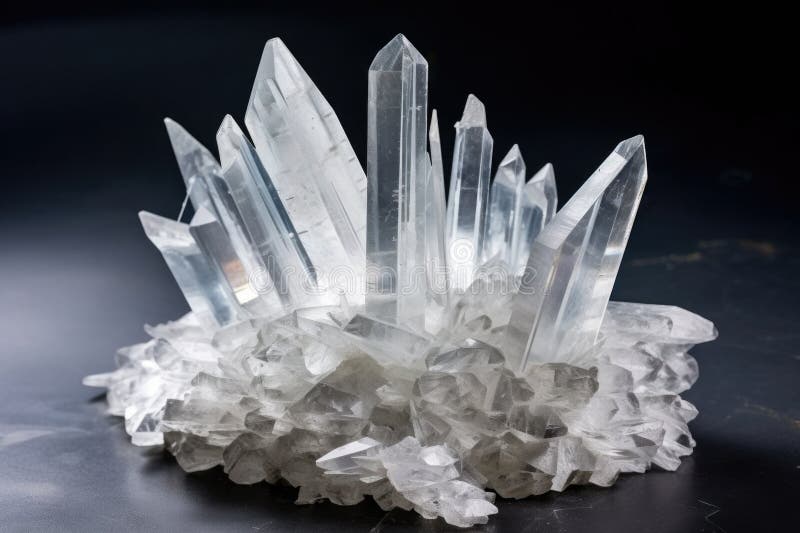 Cluster of Quartz Crystals on a Grey Stone Surface Stock Image - Image ...