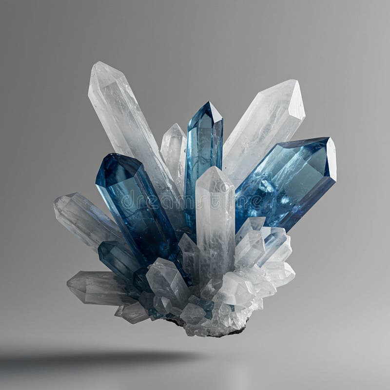 A Cluster of Quartz Crystals with a Mix of Transparent and Deep Blue ...