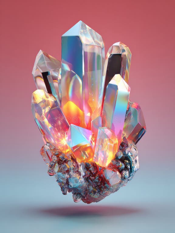 Iridescent Quartz Crystal Cluster on Neutral Gradient Backdrop ...