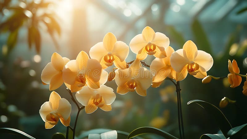 Cluster Rare Yellow Orchids Greenhouse Stock Image - Image of lush ...