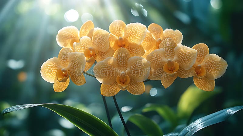 Cluster Rare Yellow Orchids Greenhouse Stock Photo - Image of warm ...