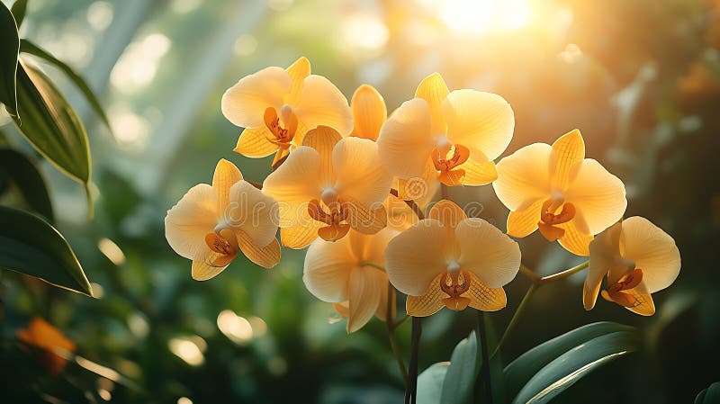 Cluster Rare Yellow Orchids Greenhouse Stock Image - Image of warm ...
