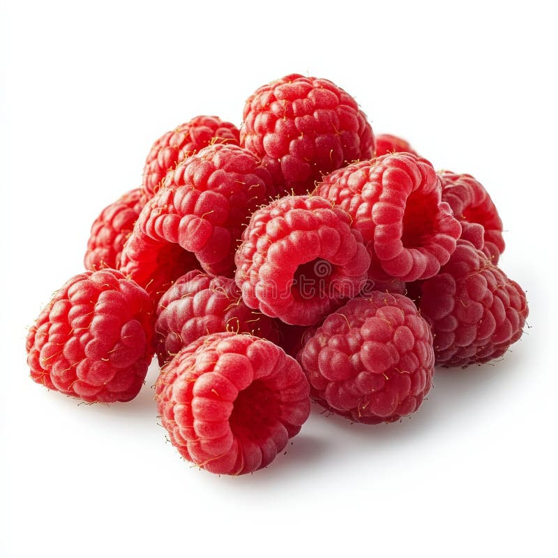 A Cluster of Raspberries with Visible Texture, Isolated on a White ...