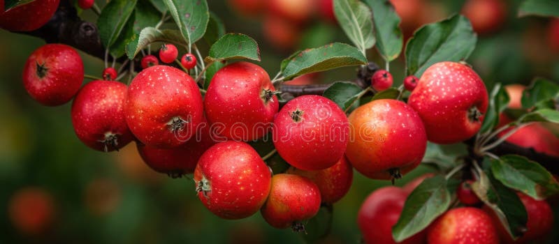 Cluster of Red Apples Hanging from Crabapple Tree Stock Photo - Image ...
