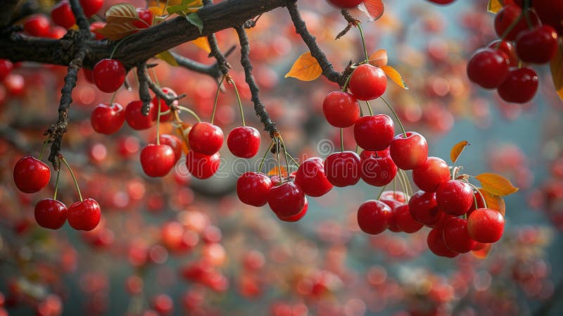 Cluster of Red Berries Hanging from Tree Stock Image - Image of tree ...