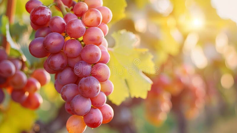 Cluster of Red Grapes on the Vine in Warm Sunlight. Stock Photo - Image ...