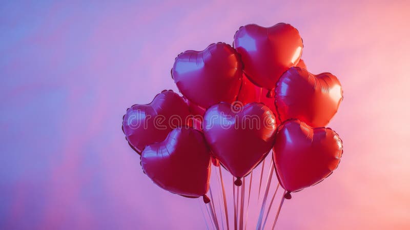 A Cluster of Red Heart Shaped Balloons Floats Gently Stock Illustration ...