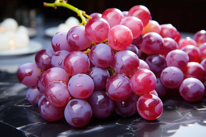 Cluster of Red Ripe Grapes on the Marble Stock Illustration ...
