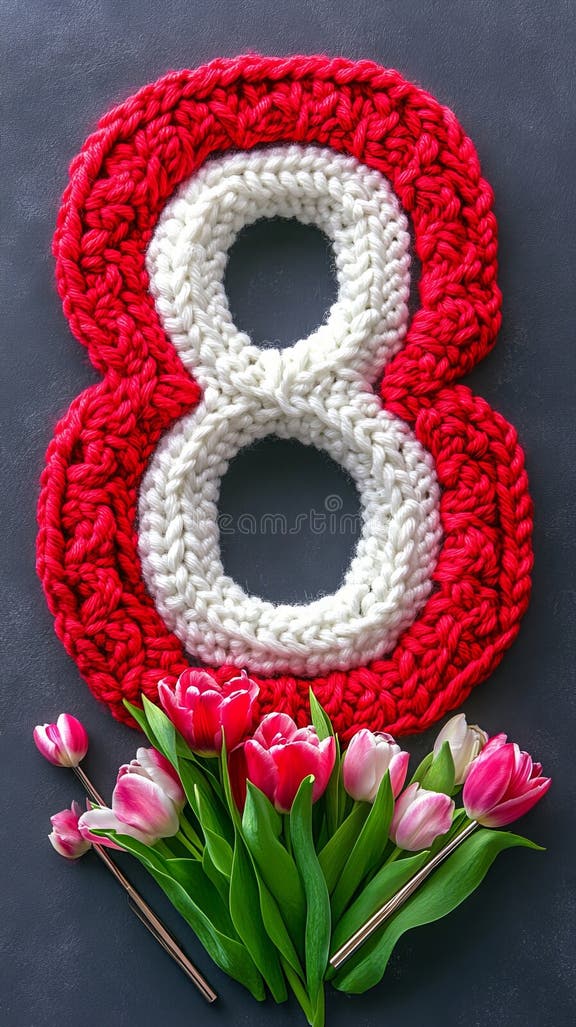 A Cluster of Red Tulips beside a White Knitted Infinity Symbol Stock ...