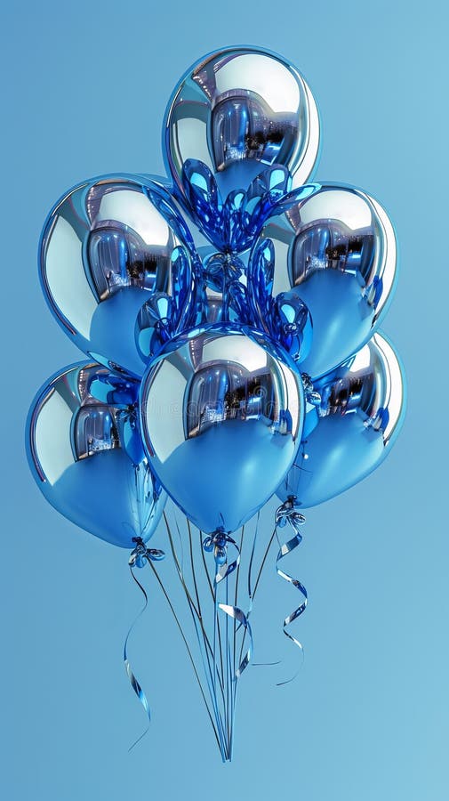 Cluster of Reflective Blue Balloons Against a Solid Blue Background ...