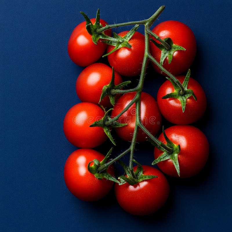 A Cluster of Ripe Cherry Tomatoes with Stems Attached, Displayed on a ...