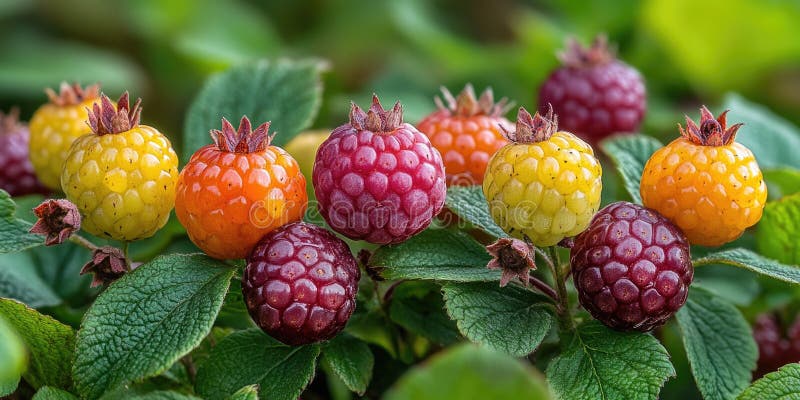 A Cluster of Ripe Raspberries Grows on a Leafy Stem, Ready To Be Picked ...