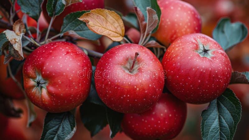 Group of Red Apples Hanging from Tree Stock Photo - Image of ripe ...